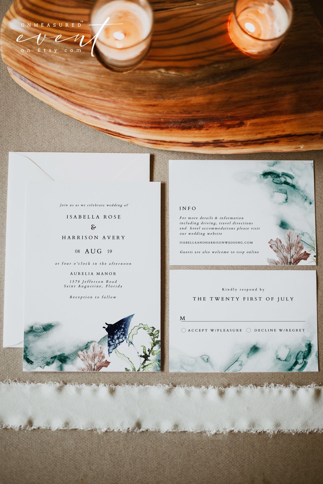 ARIEL Tropical Wedding Invitation Template Suite, Beach Wedding ...