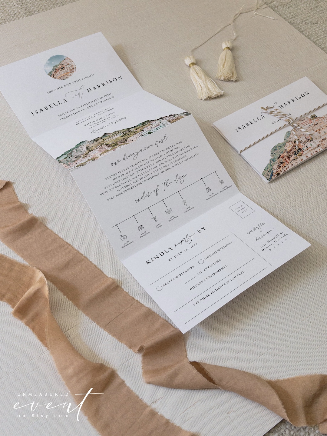 AMALFI COAST Concertina Wedding Invitation Template, Italy Accordion ...