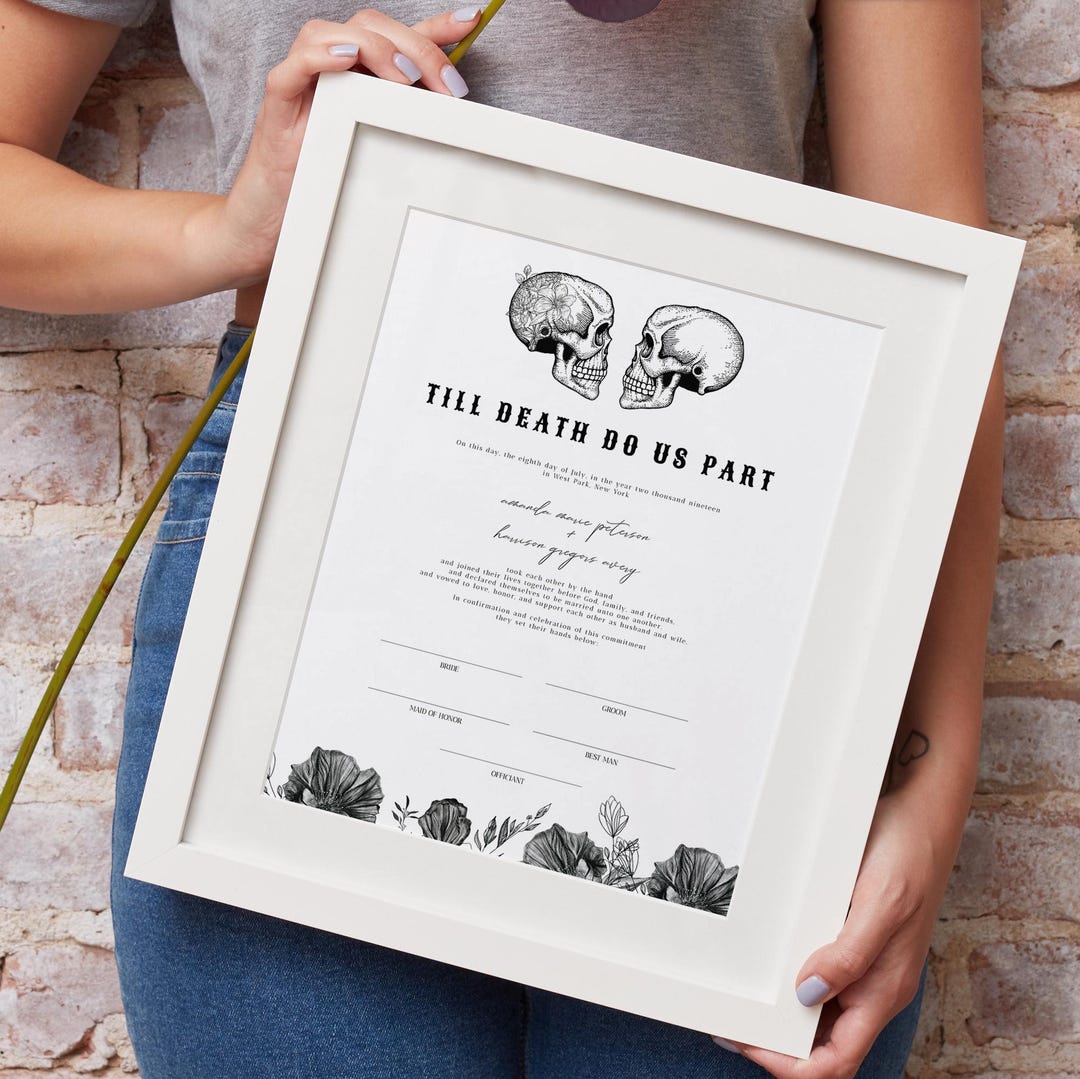 Skull Wedding Marriage Certificate Template, Gothic Wedding Certificate ...