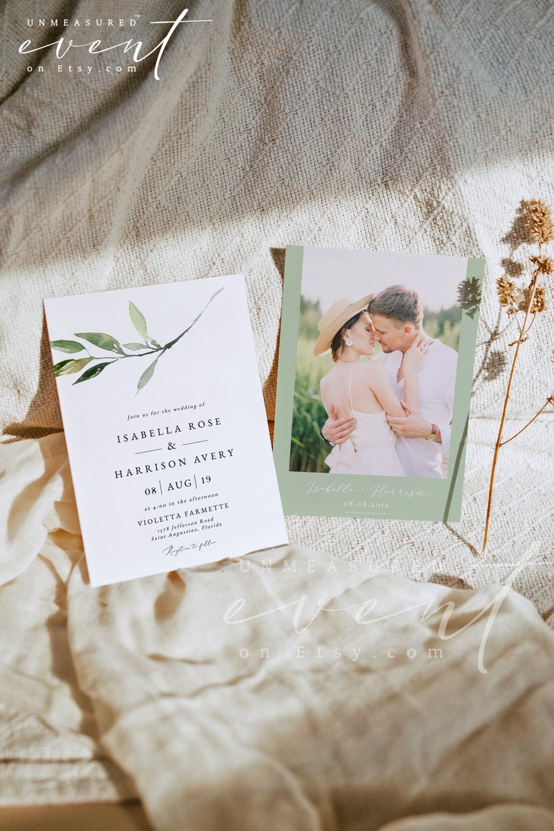 ISABELLA Minimal Greenery Wedding Invitation Suite Printable - Etsy