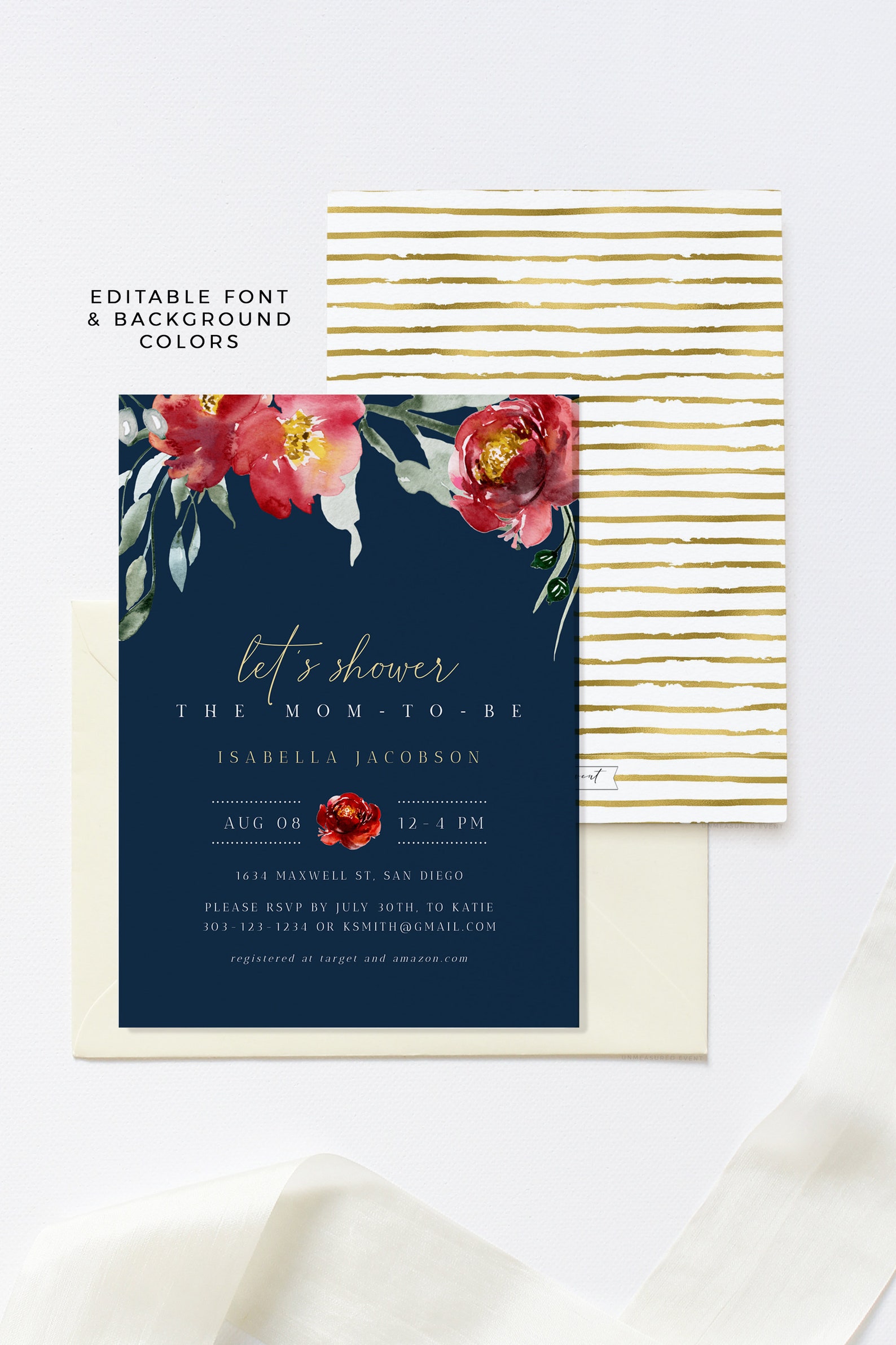 CHLOE | Red Floral Baby Shower Invitation Template, Burgundy Baby ...