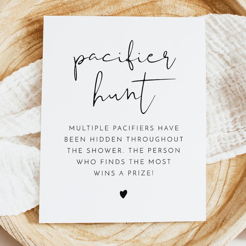ADELLA PRINTED + SHIPPED Pacifier Hunt Sign, Baby Shower Games, Baby ...