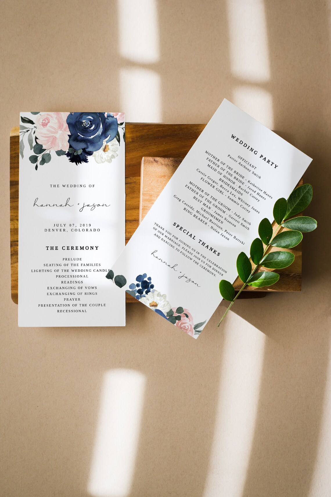 CADENCE Blush and Navy Wedding Program Template Navy and - Etsy