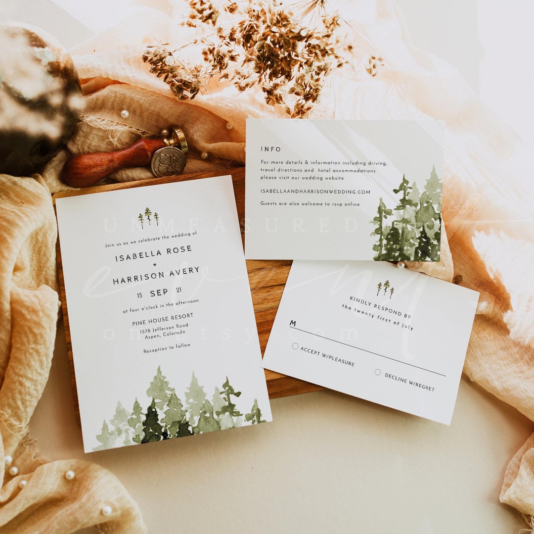 Pine Wedding Invitation Template Suite, Pine Wedding Invite, Forest ...