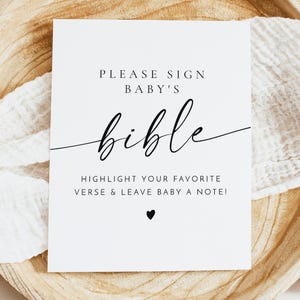 Baby's Bible Sign Template, Please Sign Baby's Bible Sign, Bible Guest ...