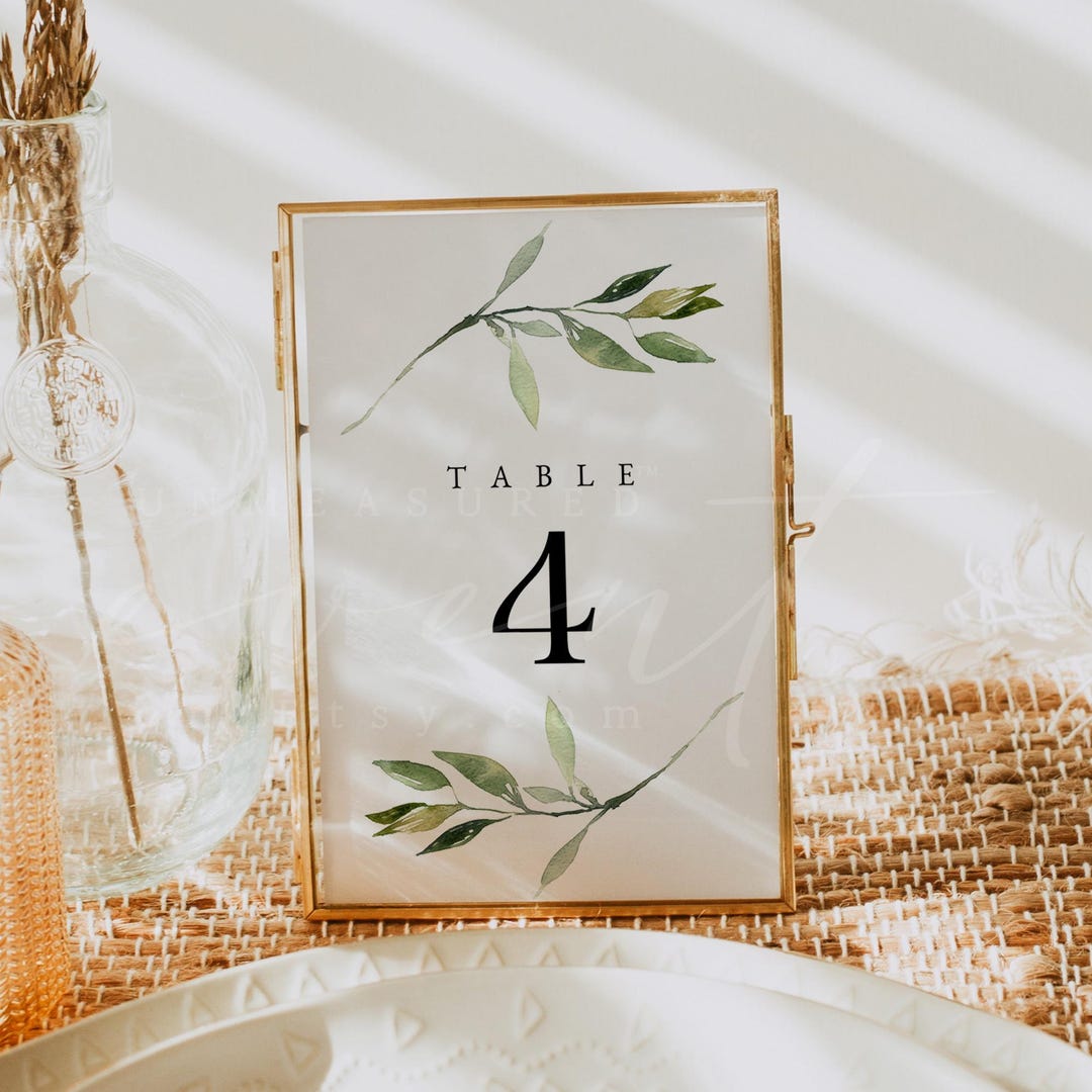 Greenery Wedding Table Number Template, Greenery Table Numbers ...