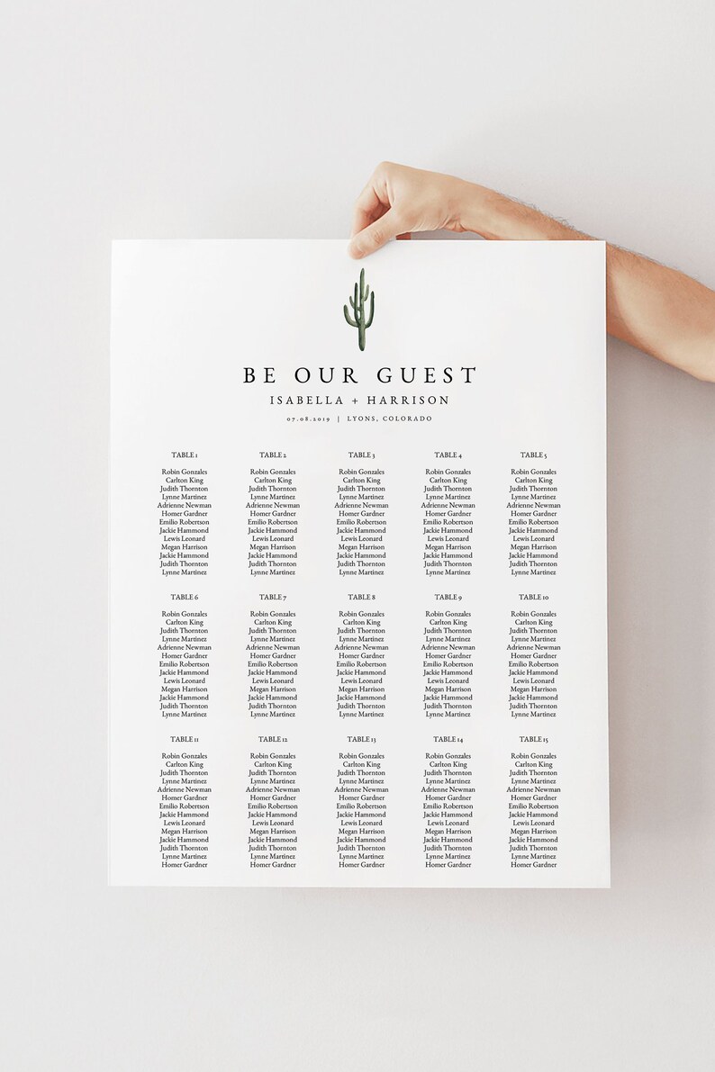 ELEANOR Cactus Seating Chart Template, Cactus Wedding Seating Chart ...