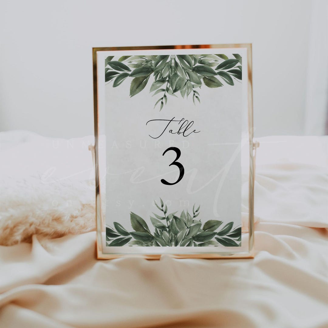 Greenery Table Number Template, Bohemian Wedding Table Numbers ...