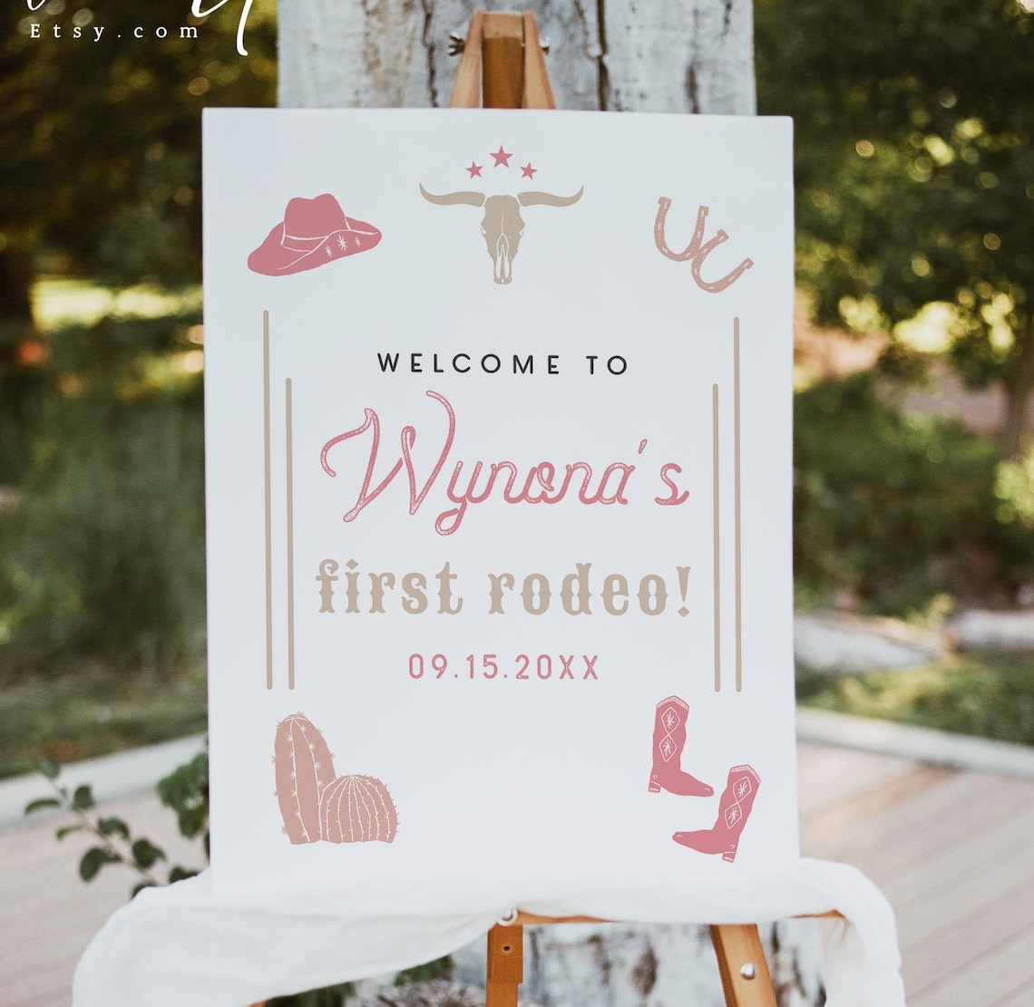 Girl 1st Rodeo Birthday Welcome Sign, Cowgirl Birthday Welcome Sign ...