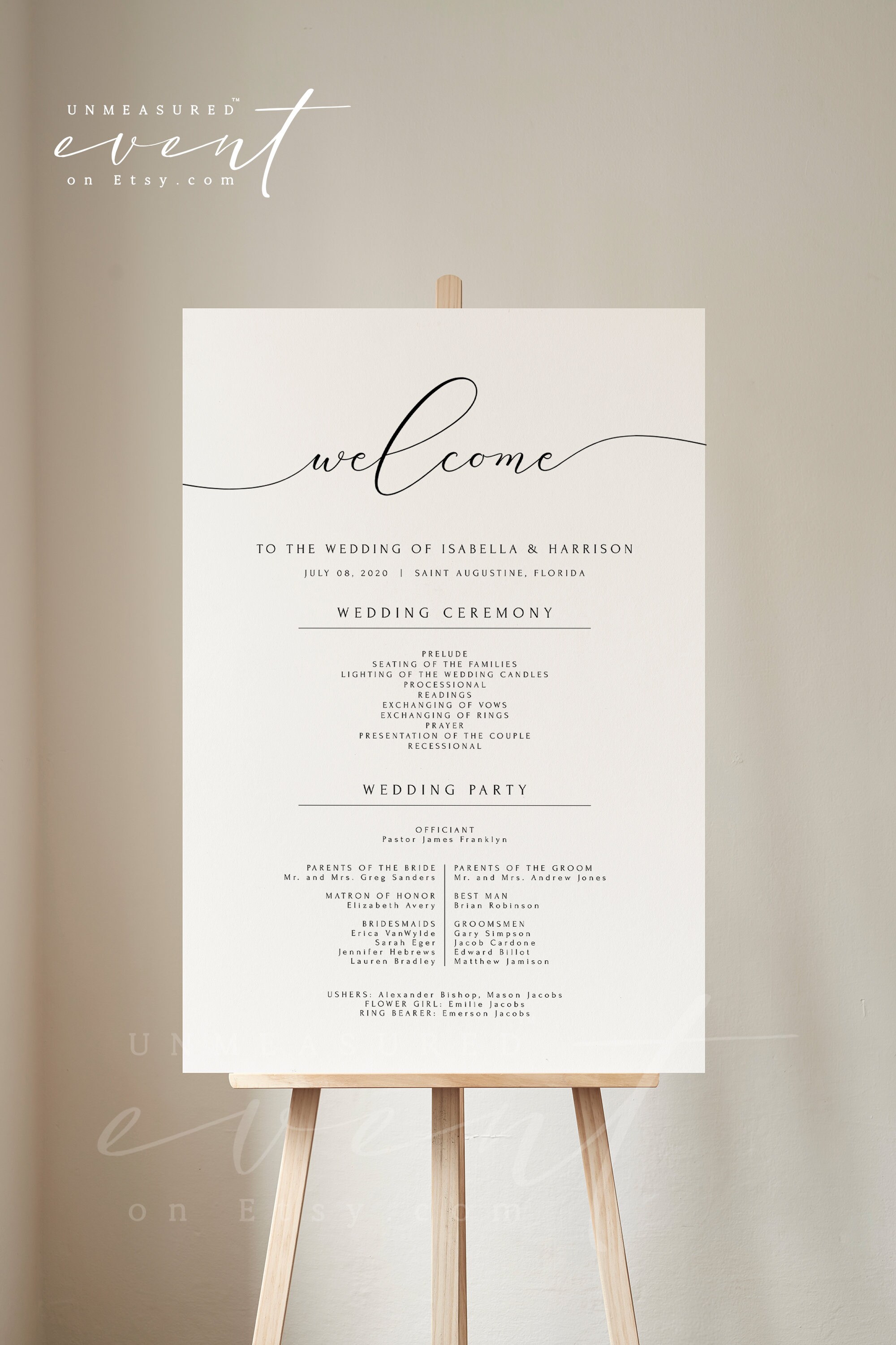 Wedding Program Sign Template, Printable Wedding Program Poster, Modern ...