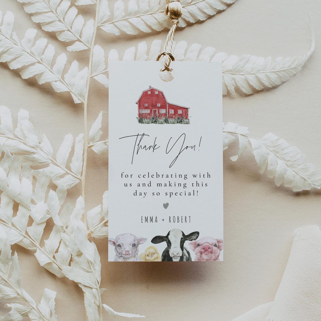Farm Animal Favor Tag Template, Red Barn Thank You Tag Printable ...