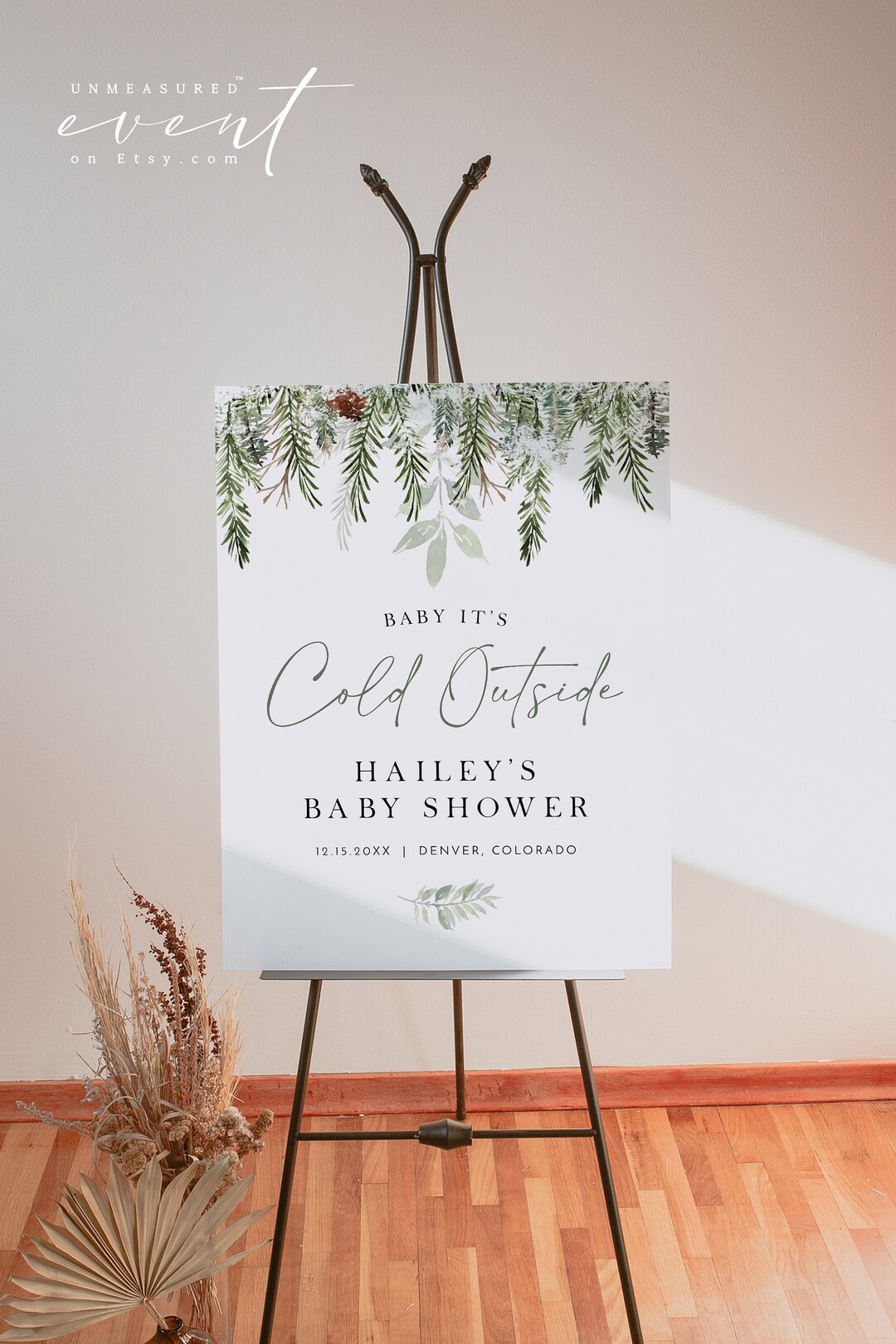 JOY Baby Shower Welcome Sign Template Rustic Winter Greenery Gender ...