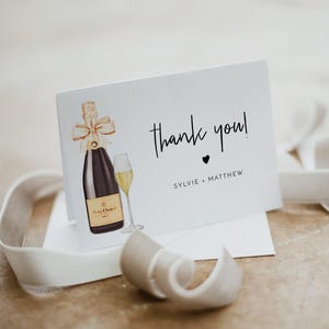 Champagne Thank You Card Template, Bridal Shower Thank You Card, Brunch ...