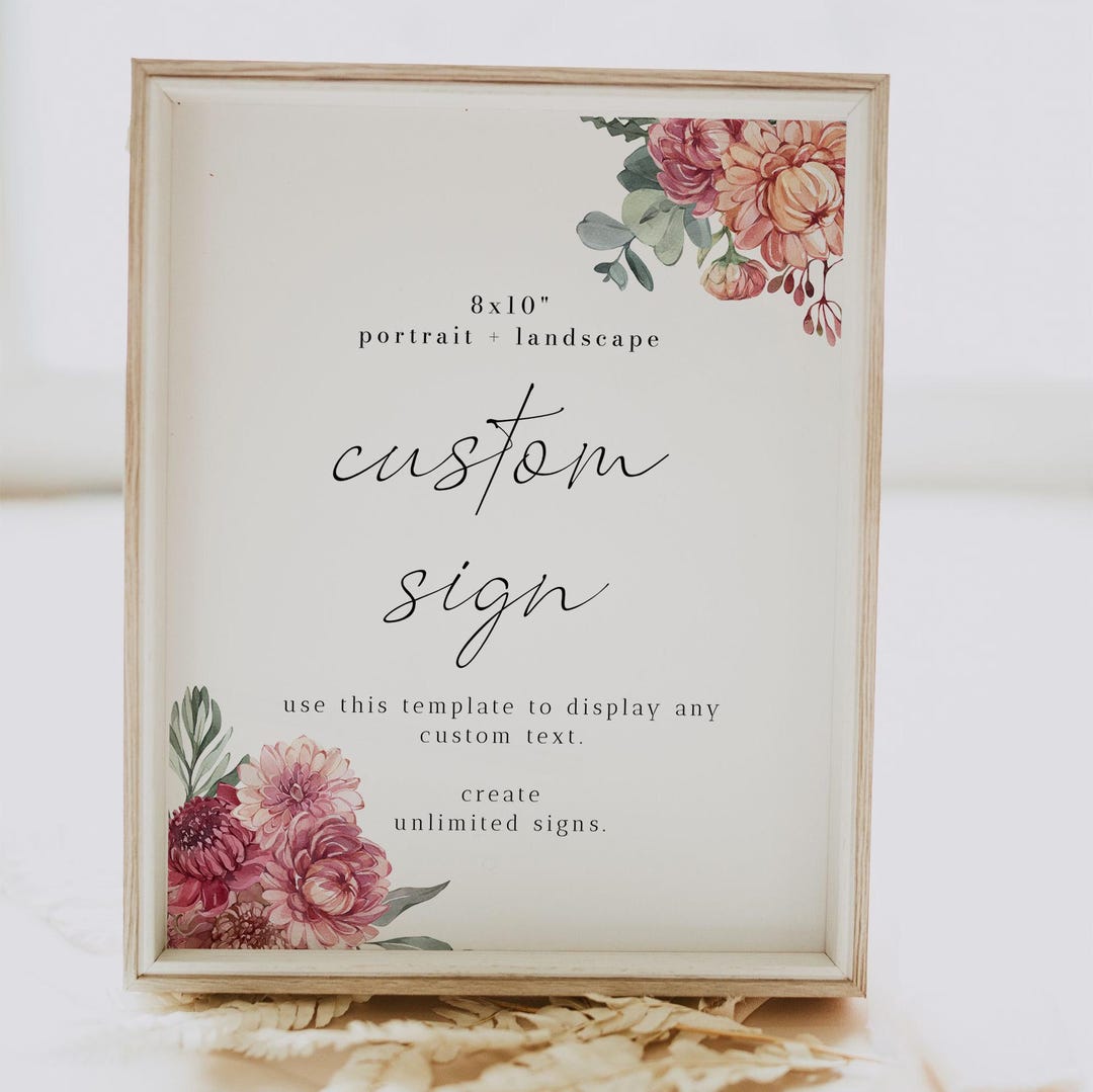 Custom Sign Template, 8x10" Editable Sign, Table Top Signs, Bohemian ...
