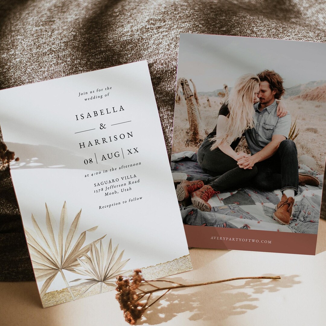 Dry Palm Wedding Invitation Template, Bohemian Wedding Invitation ...