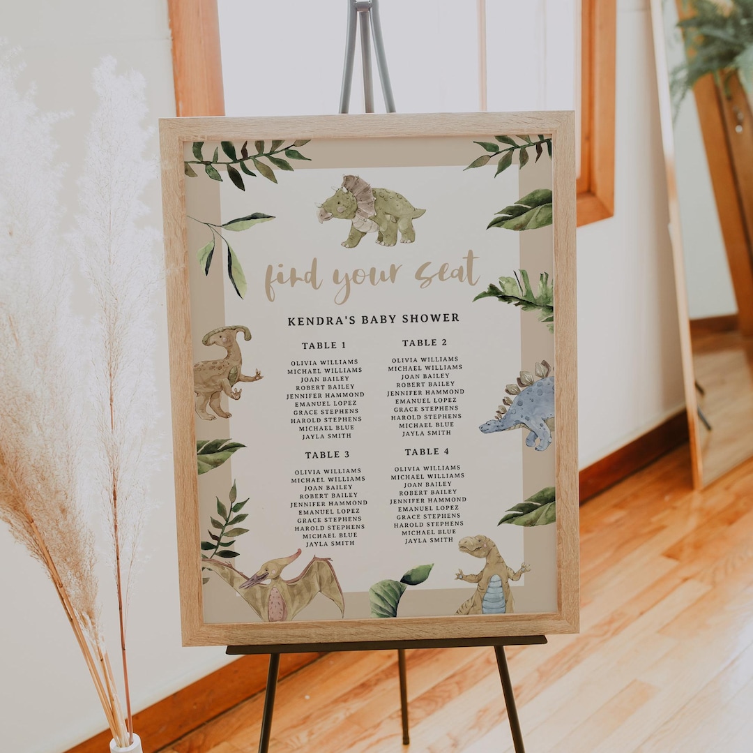 Dinosaur Baby Shower Seating Chart, Boy Baby Shower Seating Sign ...