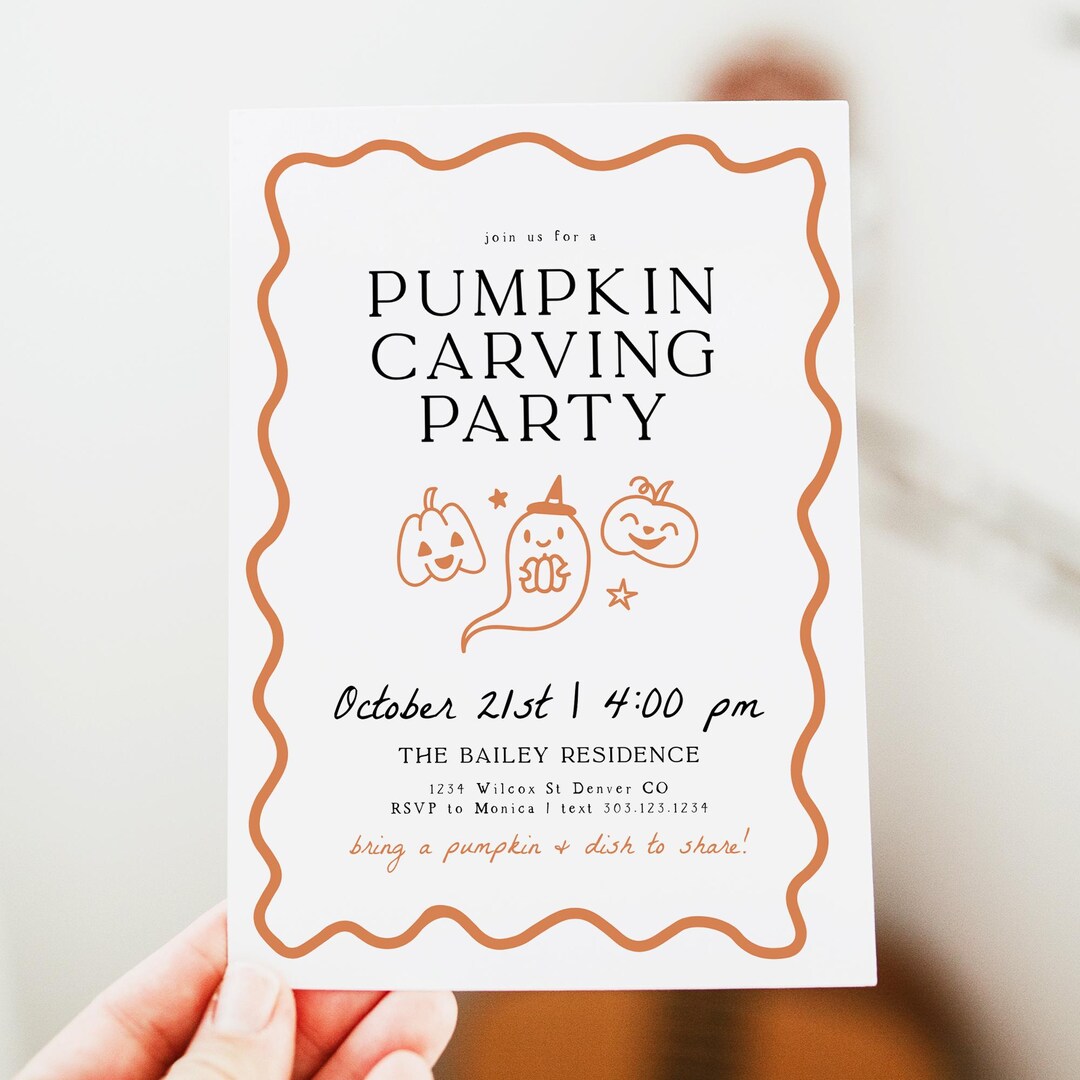 ELIZA Pumpkin Carving Party Invitation Template, Whimsical Halloween ...