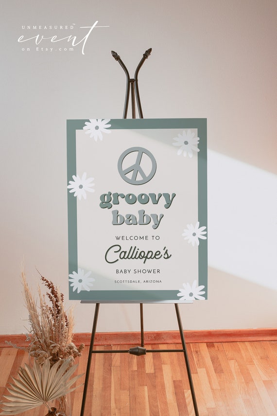 STEVIE Groovy Baby Shower Welcome Sign Template Retro Daisy | Etsy