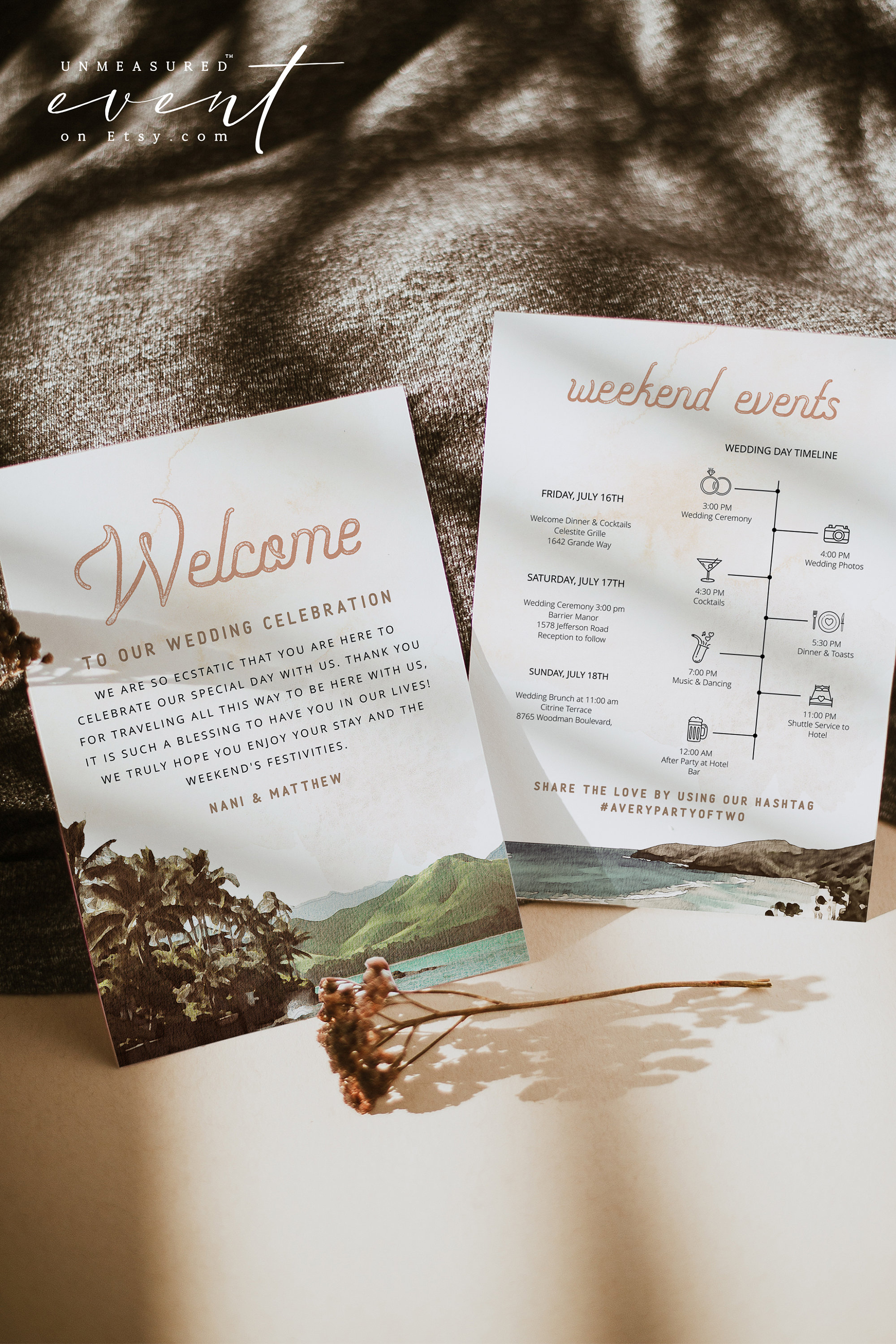 NANI Wedding Welcome Letter Template, Vintage Hawaii Wedding Timeline ...