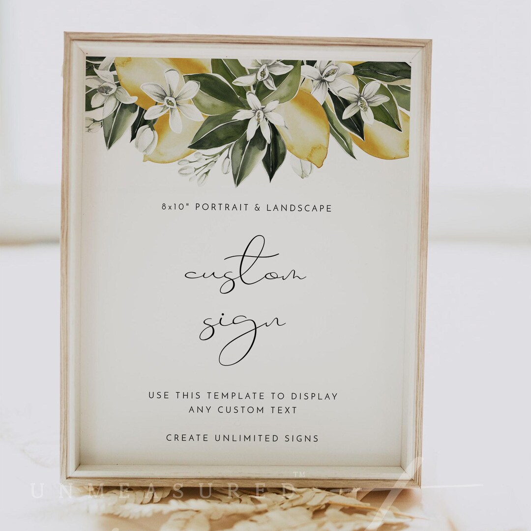Custom 8x10" Sign Template, Printable Table Top Signs, Lemon Sign ...