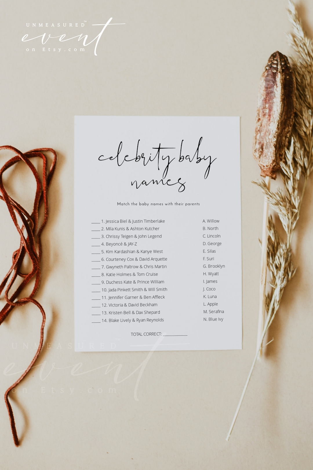 ADELLA Minimalist Celebrity Baby Name Game Template, Modern Baby Shower ...