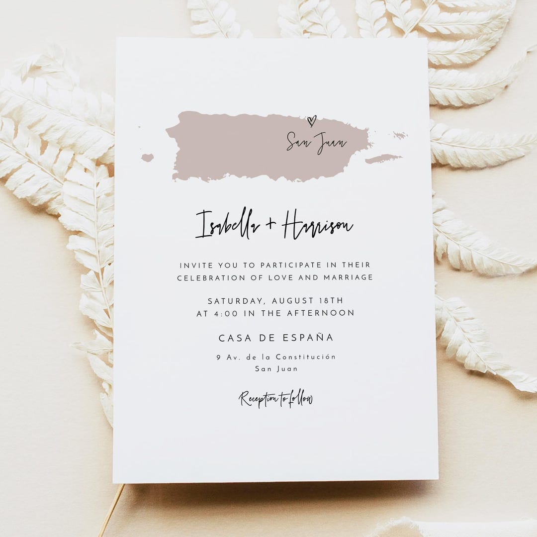 Puerto Rico Wedding Invitation Template, EDITABLE Puerto Rico Map ...