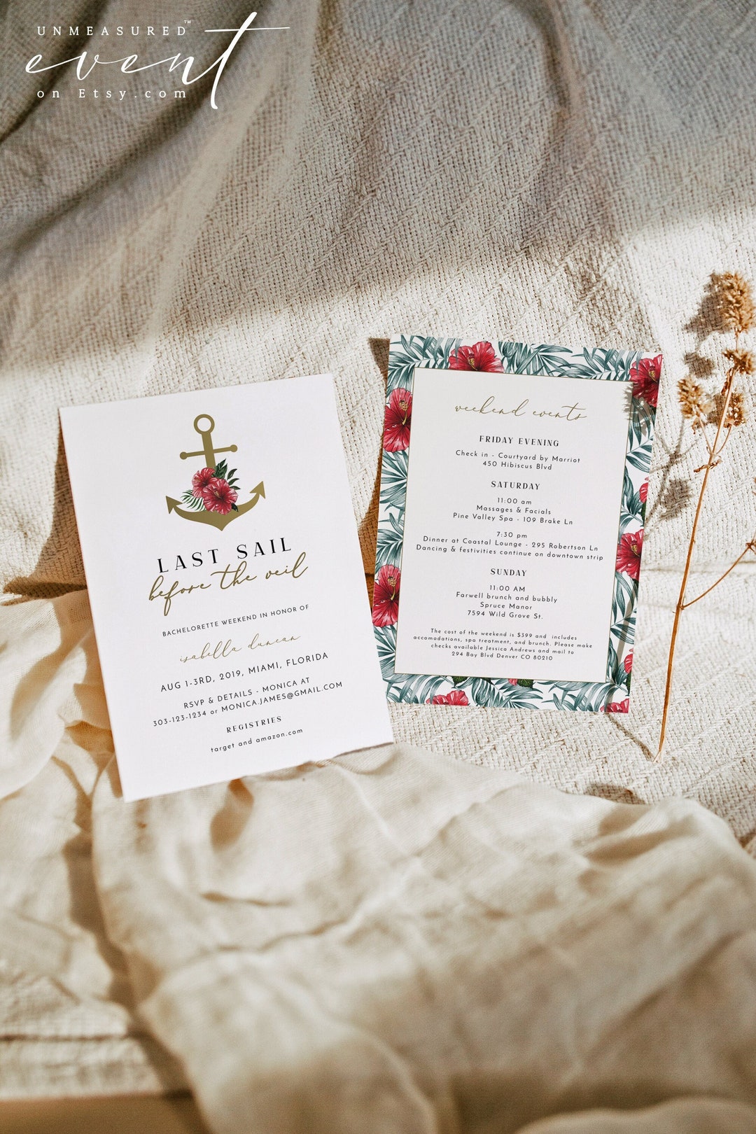 KAI Nautical Bachelorette Invitation & Itinerary Template, Tropical ...