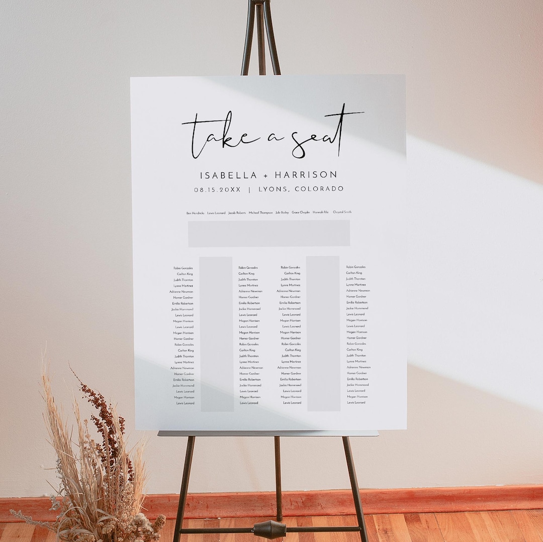 Minimalist Banquet Table Seating Chart, Horseshoe Wedding Seating Chart ...