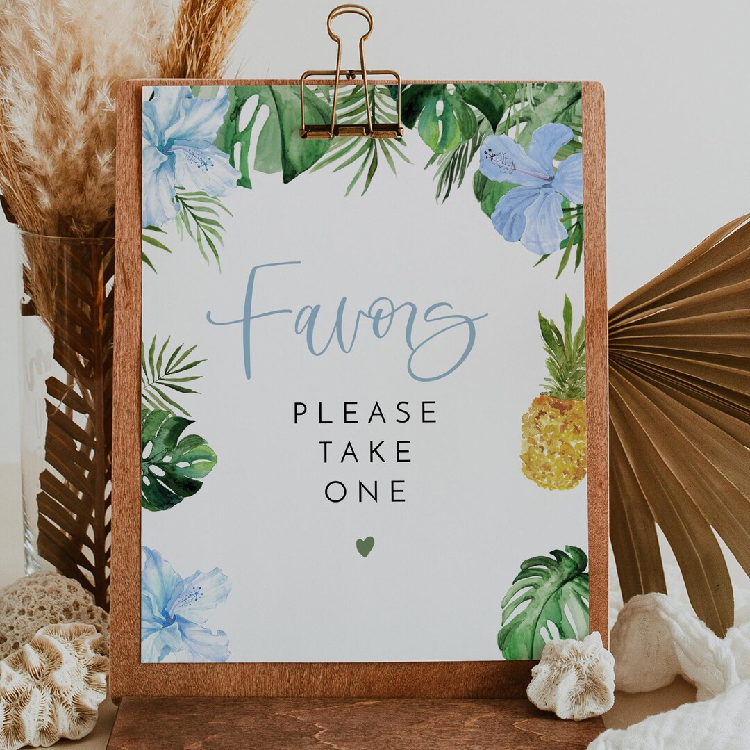 Favors Sign Printable, Tropical Luau Wedding Favors Sign, Palm Leaf ...