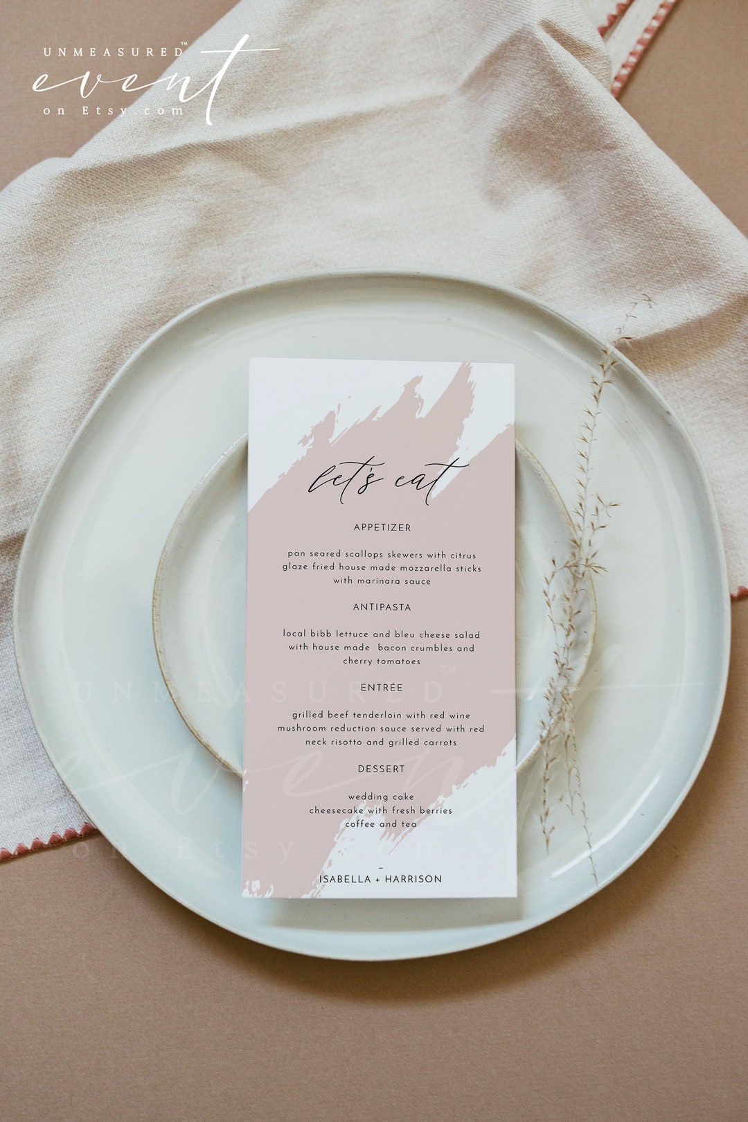 GRETCHEN Menu Template, Blush Splash Dinner Menu Printable, Rose Gold ...