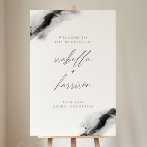 DARIA Welcome Sign Template, Wedding Welcome Sign, Black Watercolor ...