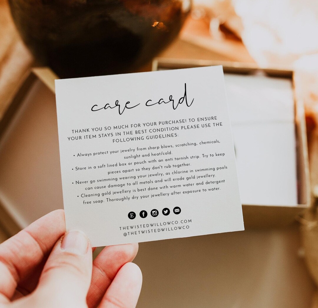 ADELLA Minimalist Small Business Care Card Template, Jewelry Care Card ...
