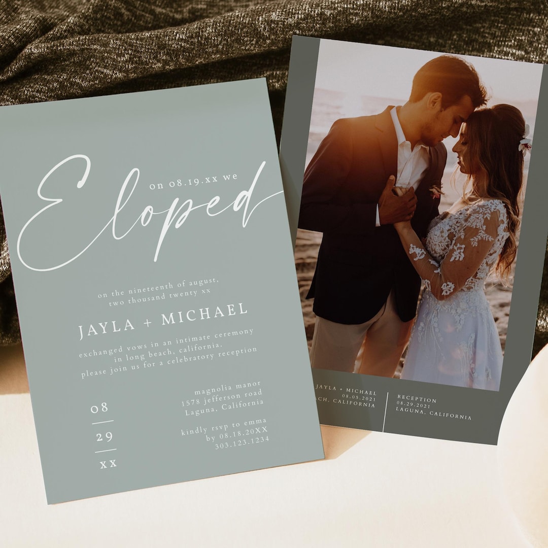 Elopement Reception Invitation Template, Sage Green We Eloped Card ...