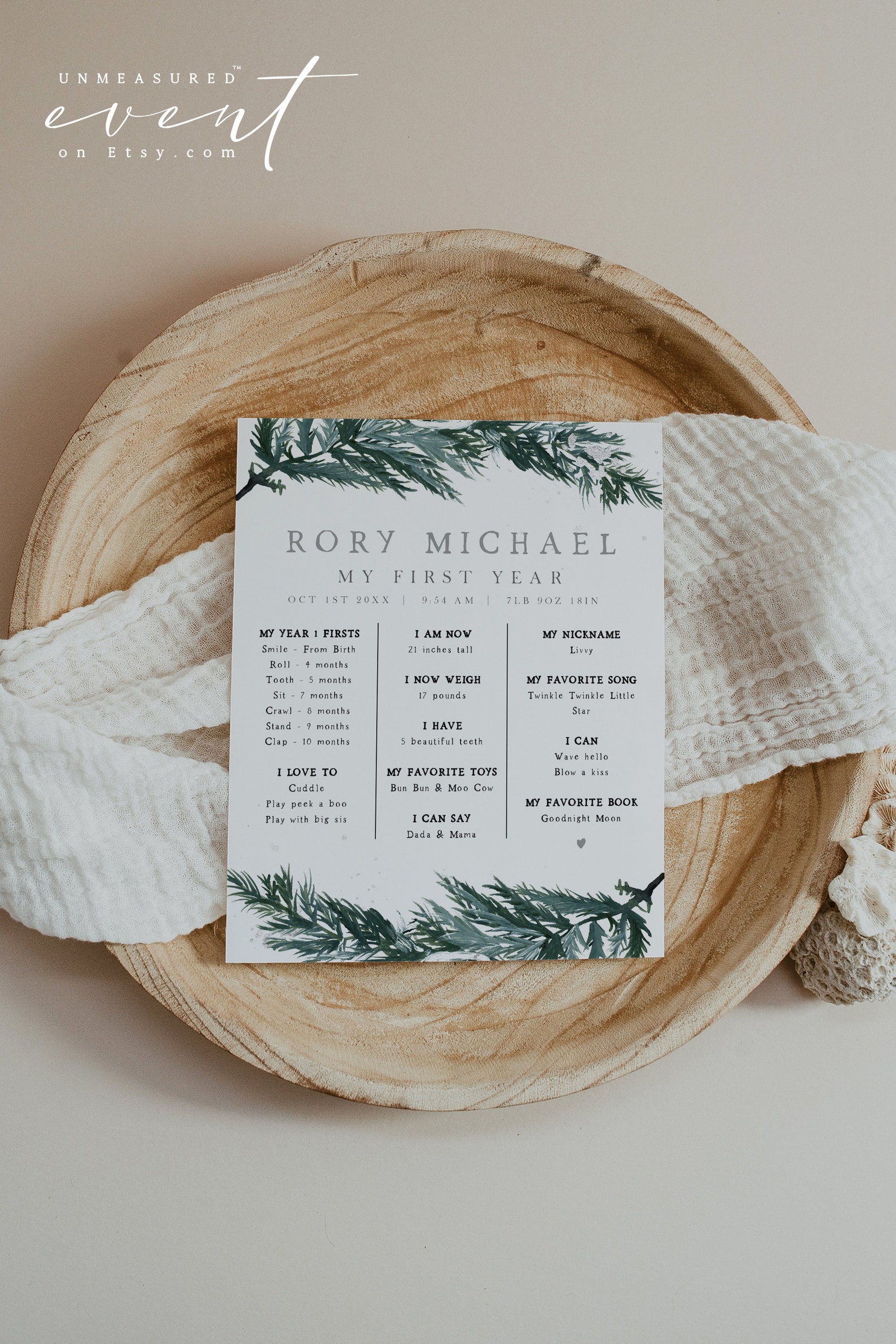 RORY Rustic Winter Pine Baby Milestone Sign Winter Onderland First ...