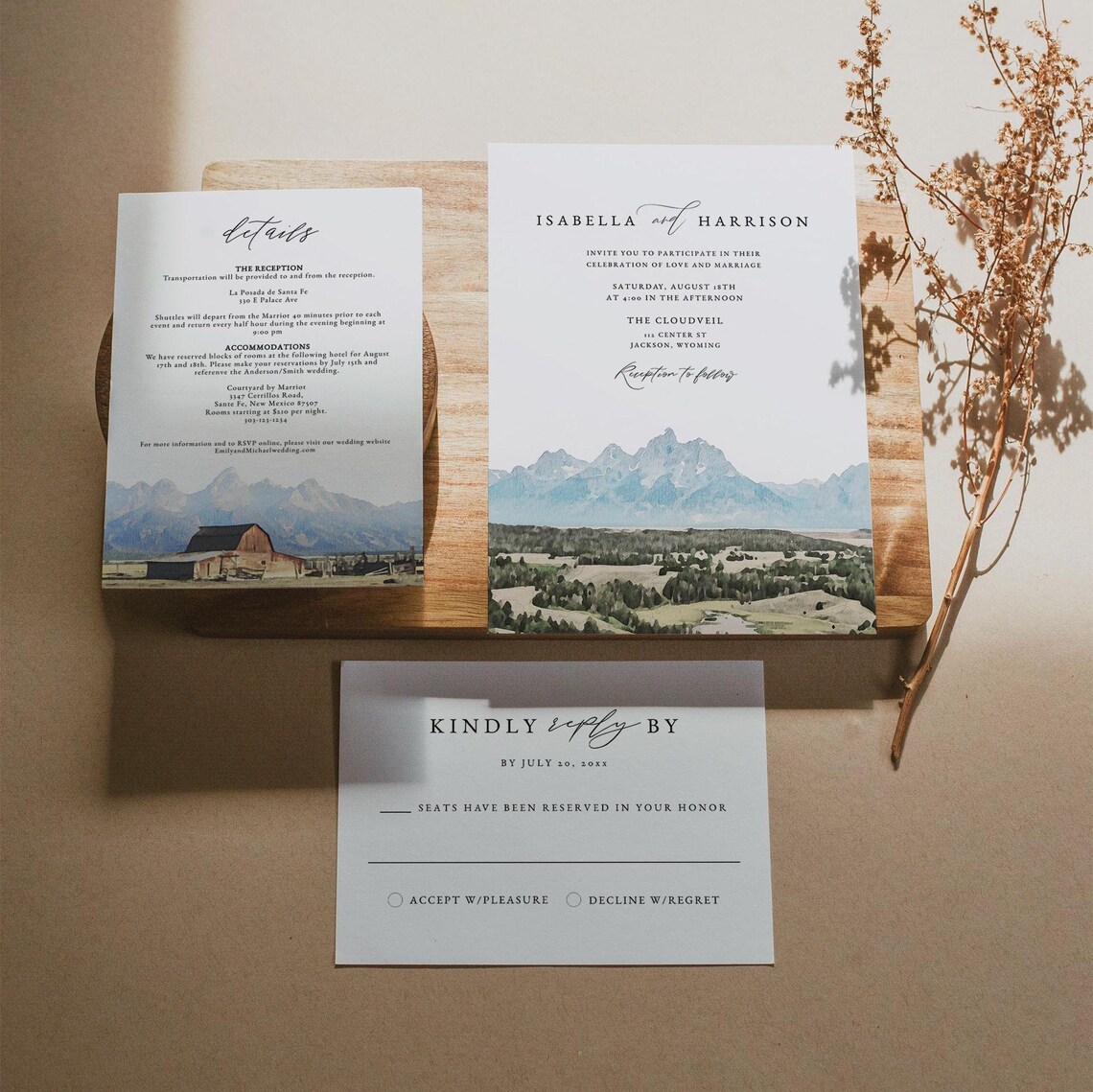 JACKSON HOLE Wedding Invitation Template Suite, Jackson Hole Skyline ...