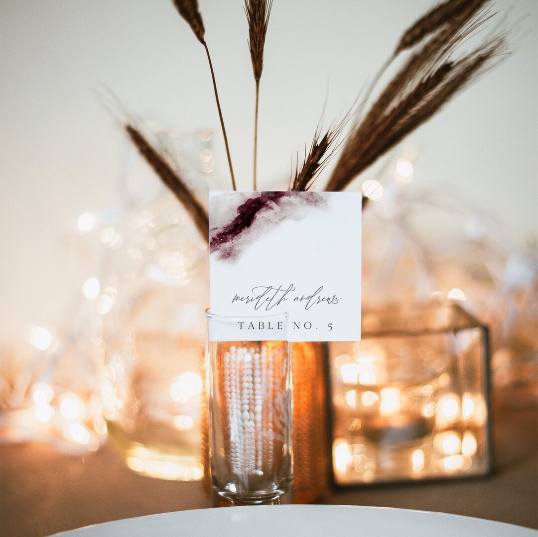 Burgundy Place Card Template, Square Place Card Printable, Merlot ...