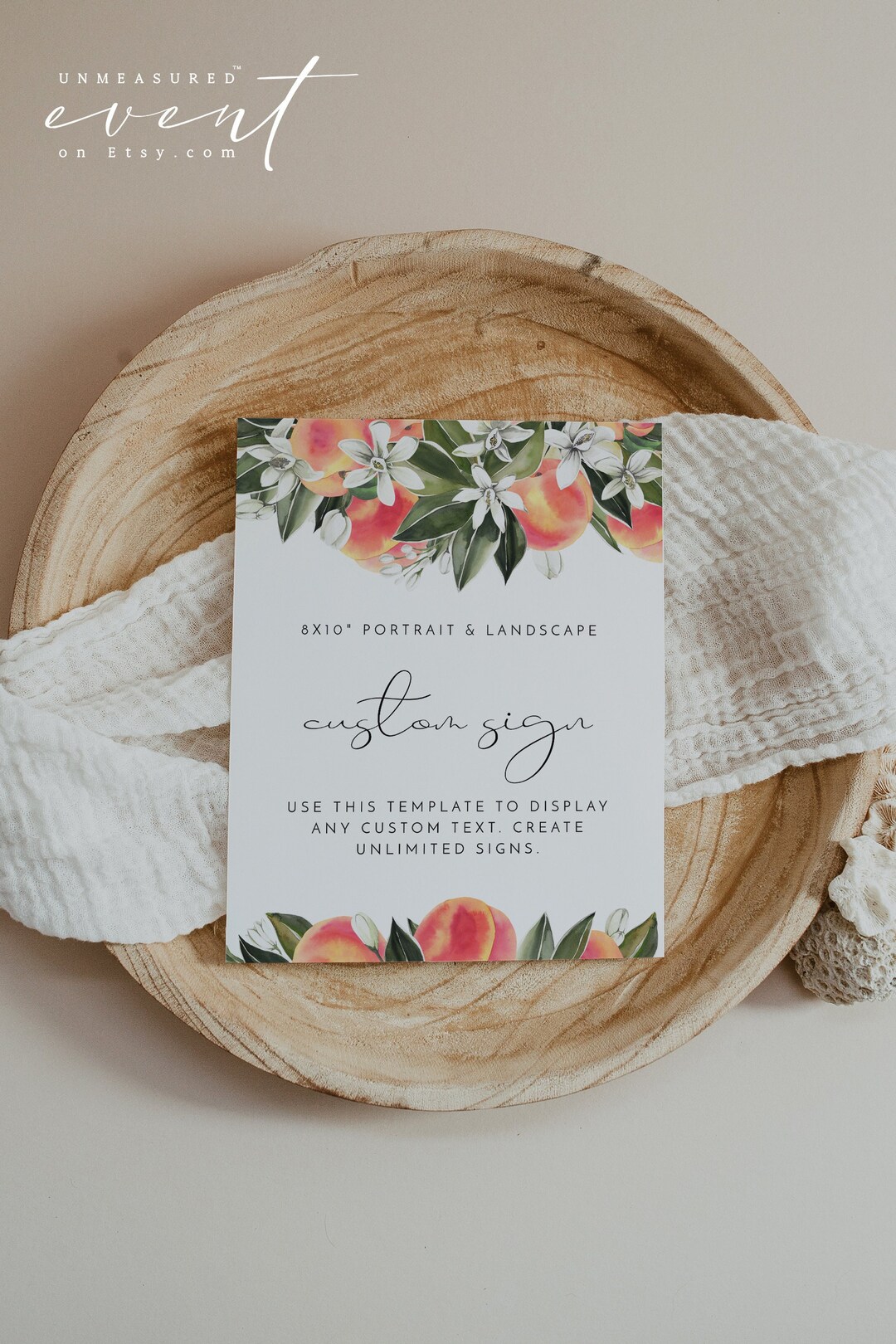 SAVANNAH Peach Custom 8x10" Sign Printable, Watercolor Peaches Baby ...