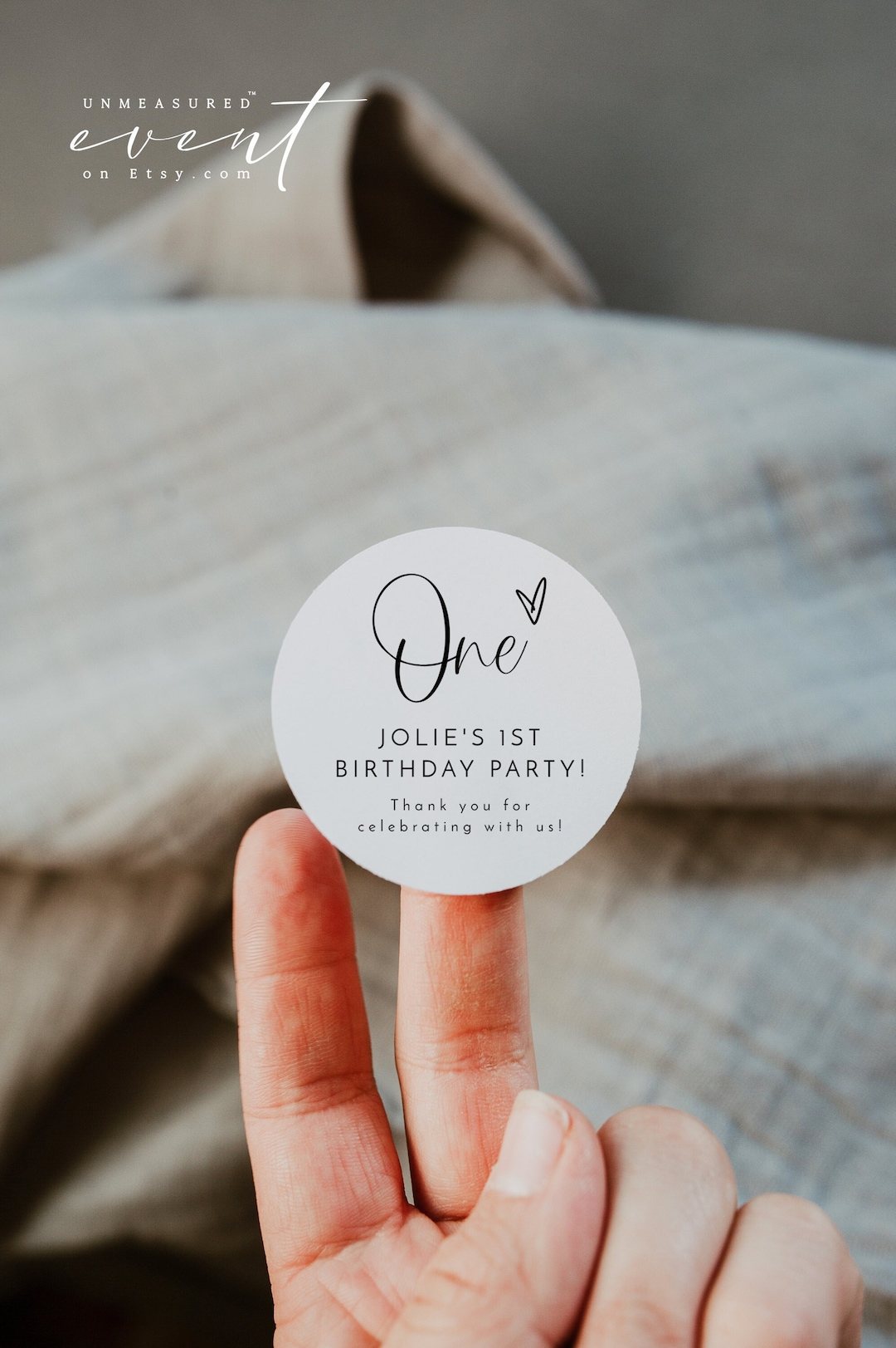 1st Birthday Sticker Template, Modern First Birthday Favor Tag, Simple ...