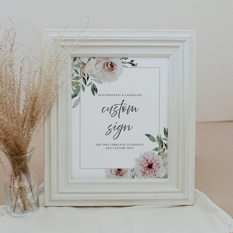 Dusty Rose Custom Sign Template, Blush Floral Editable Signage, Fall ...