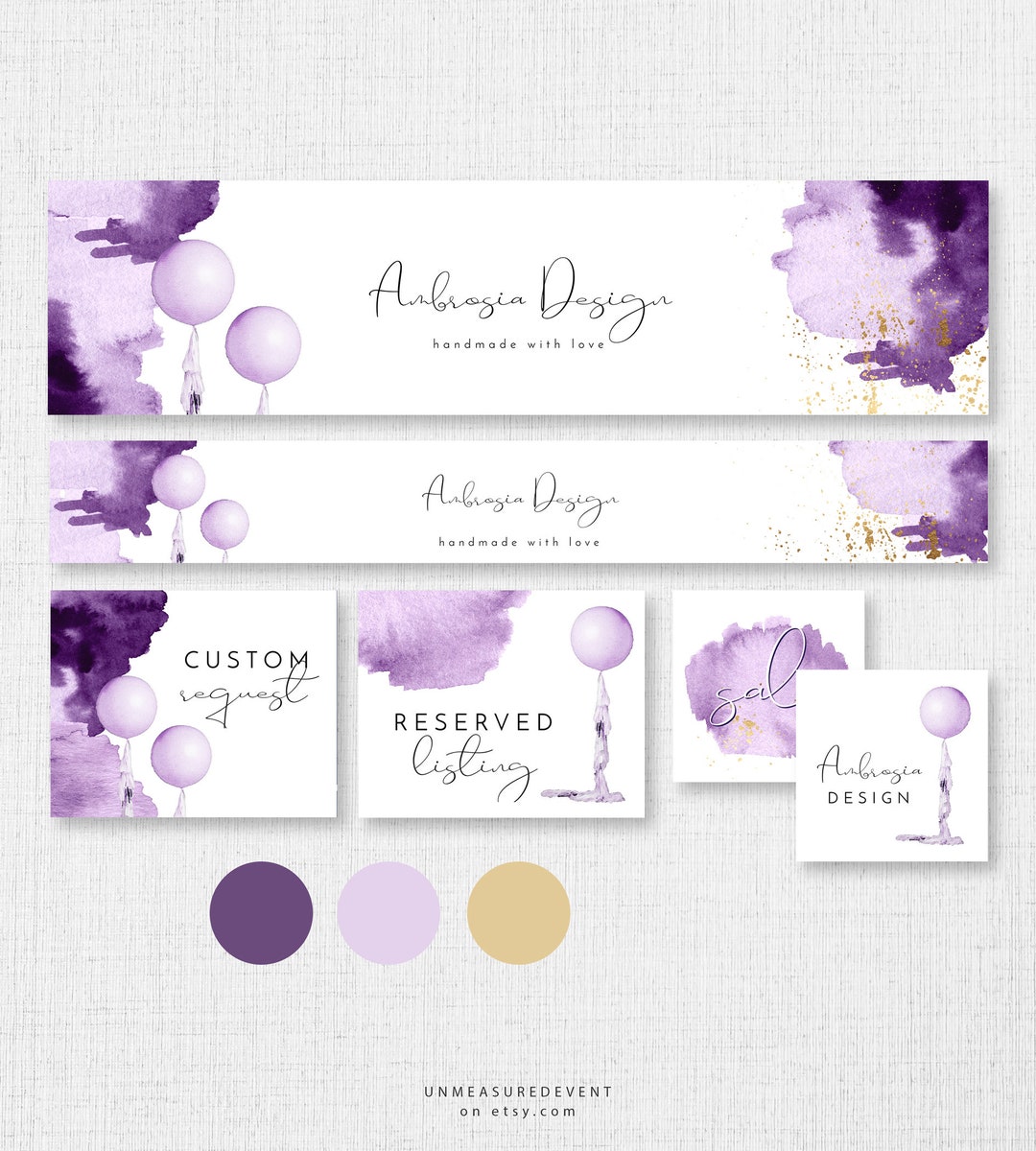 STELLA Watercolor Balloon Etsy Shop Banner Graphic Set Templates ...