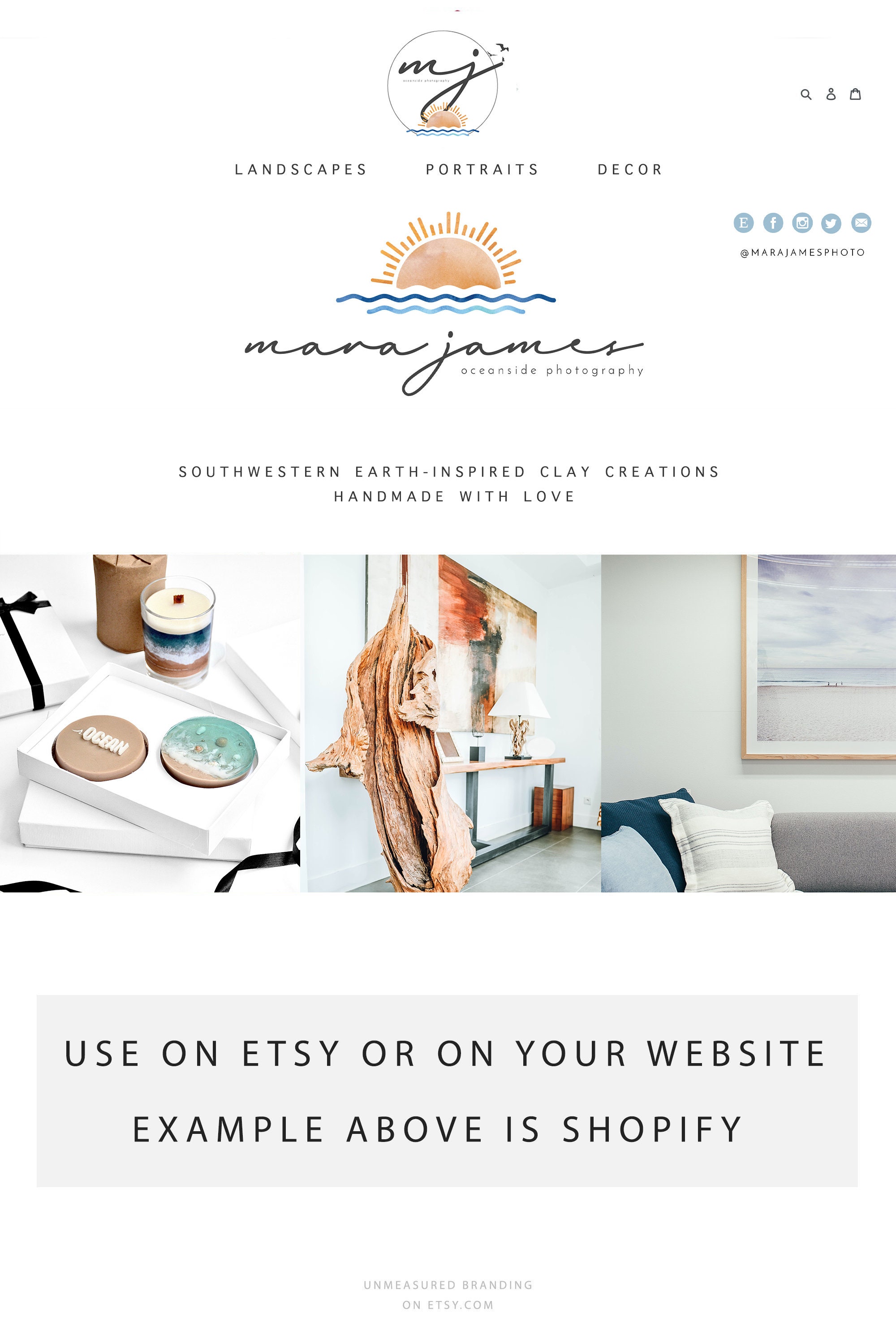 OCEANSIDE Etsy Banner Set, Watercolor Etsy Branding Templates, Tropical ...