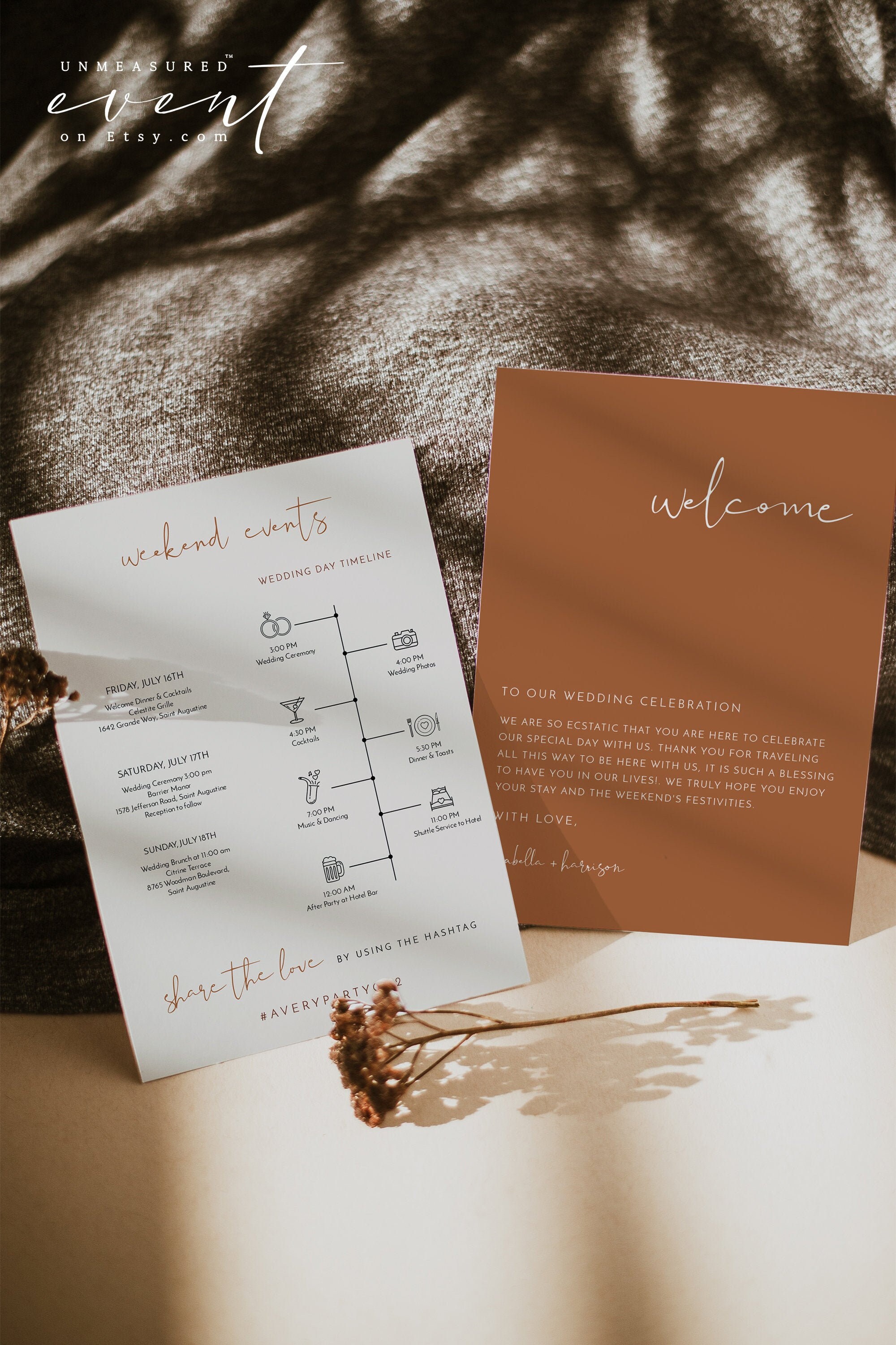CORIANDER Wedding Welcome Letter and Itinerary Template, Burnt Orange ...