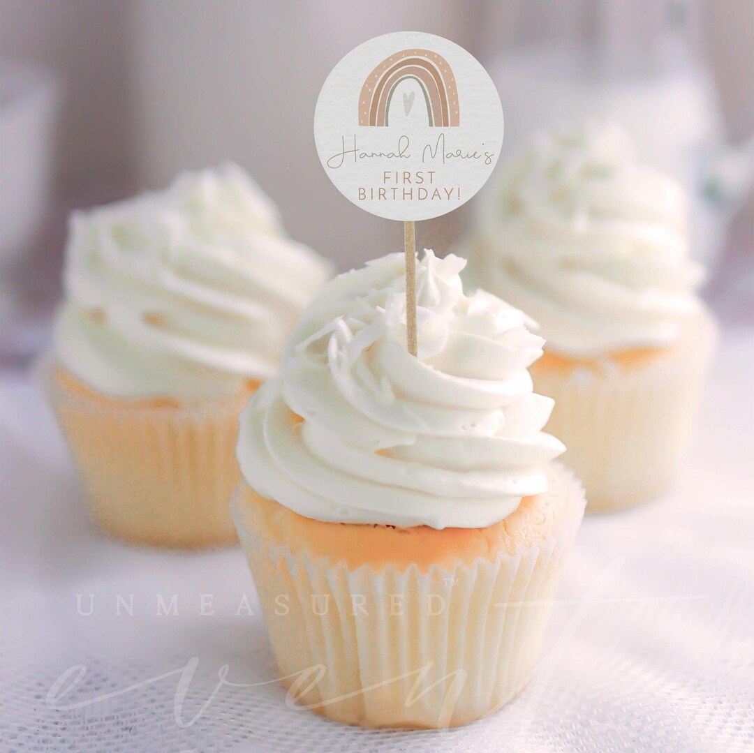 Cupcake Topper Template, Printable Cupcake Flags, Rainbow 1st Birthday ...