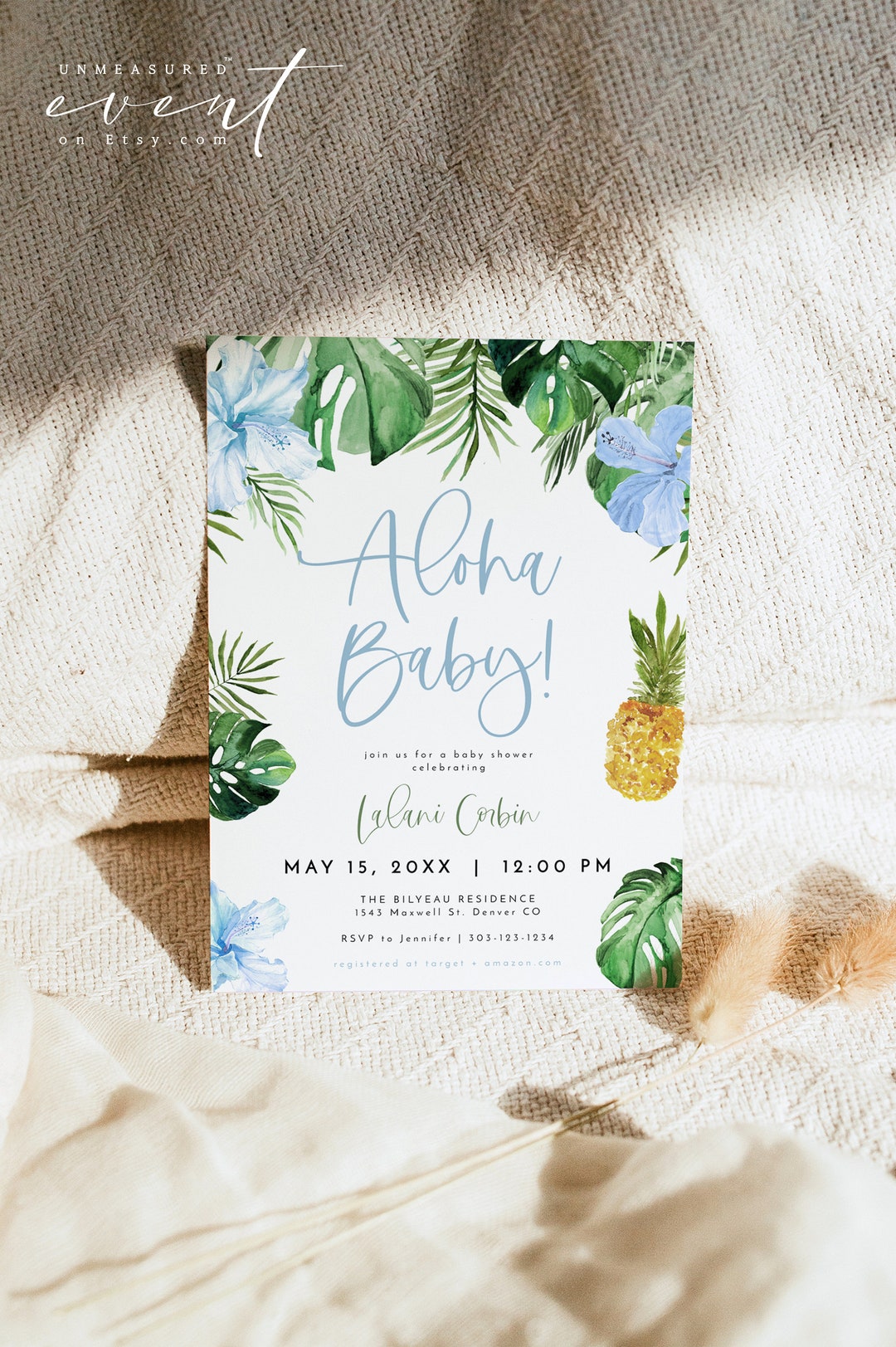 Aloha Baby Shower Invitation Template, Luau Baby Shower Invitation ...