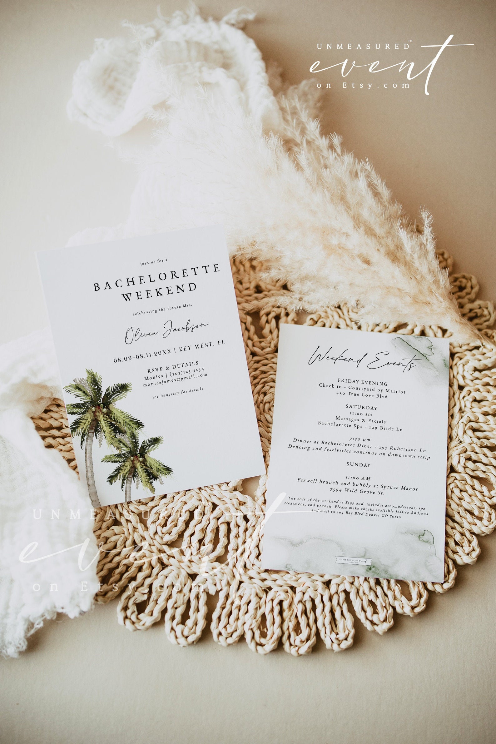 MONA Tropical Bachelorette Invitation & Itinerary Template, Beach ...