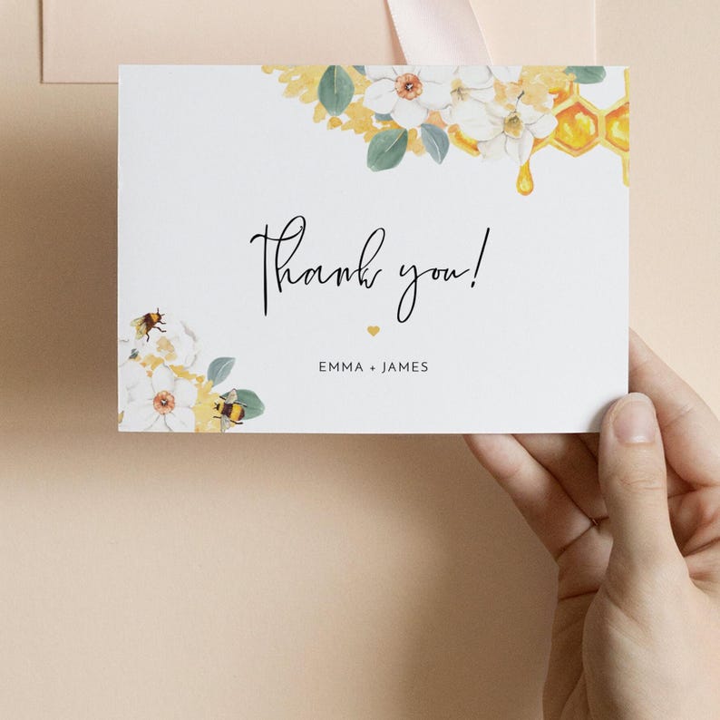 Bee Thank You Card Template, Bumble Bee Baby Shower Thank You Card ...