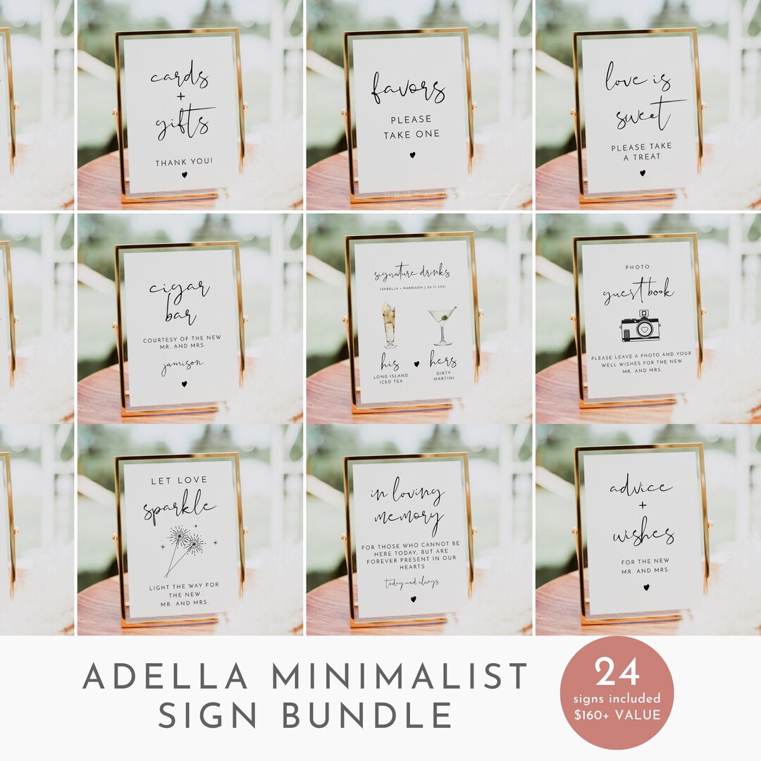 Minimalist Wedding Sign Bundle, Modern Wedding Signs Template, Wedding ...