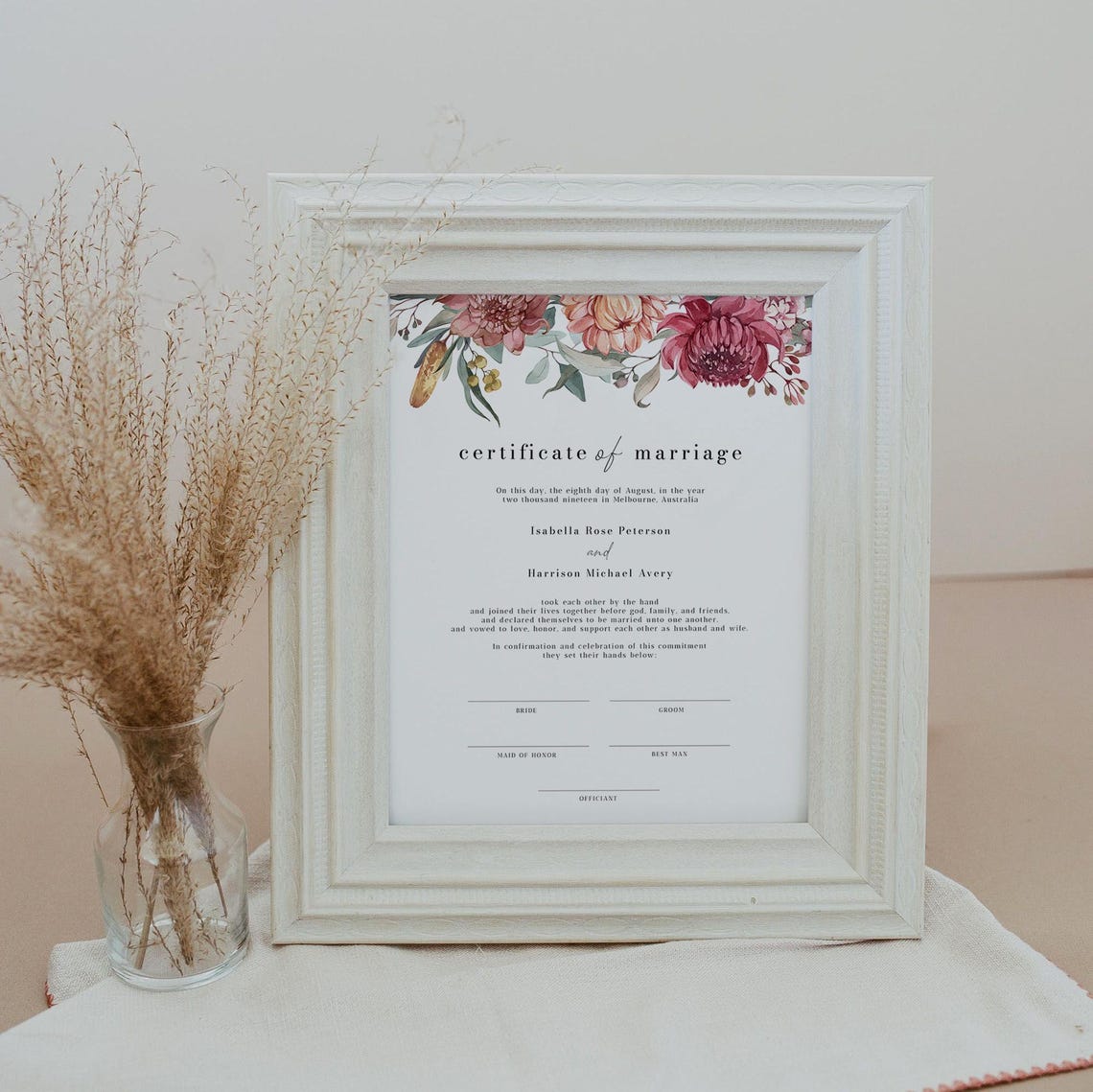 Marriage Certificate Template, Printable Marriage Certificate Keepsake ...