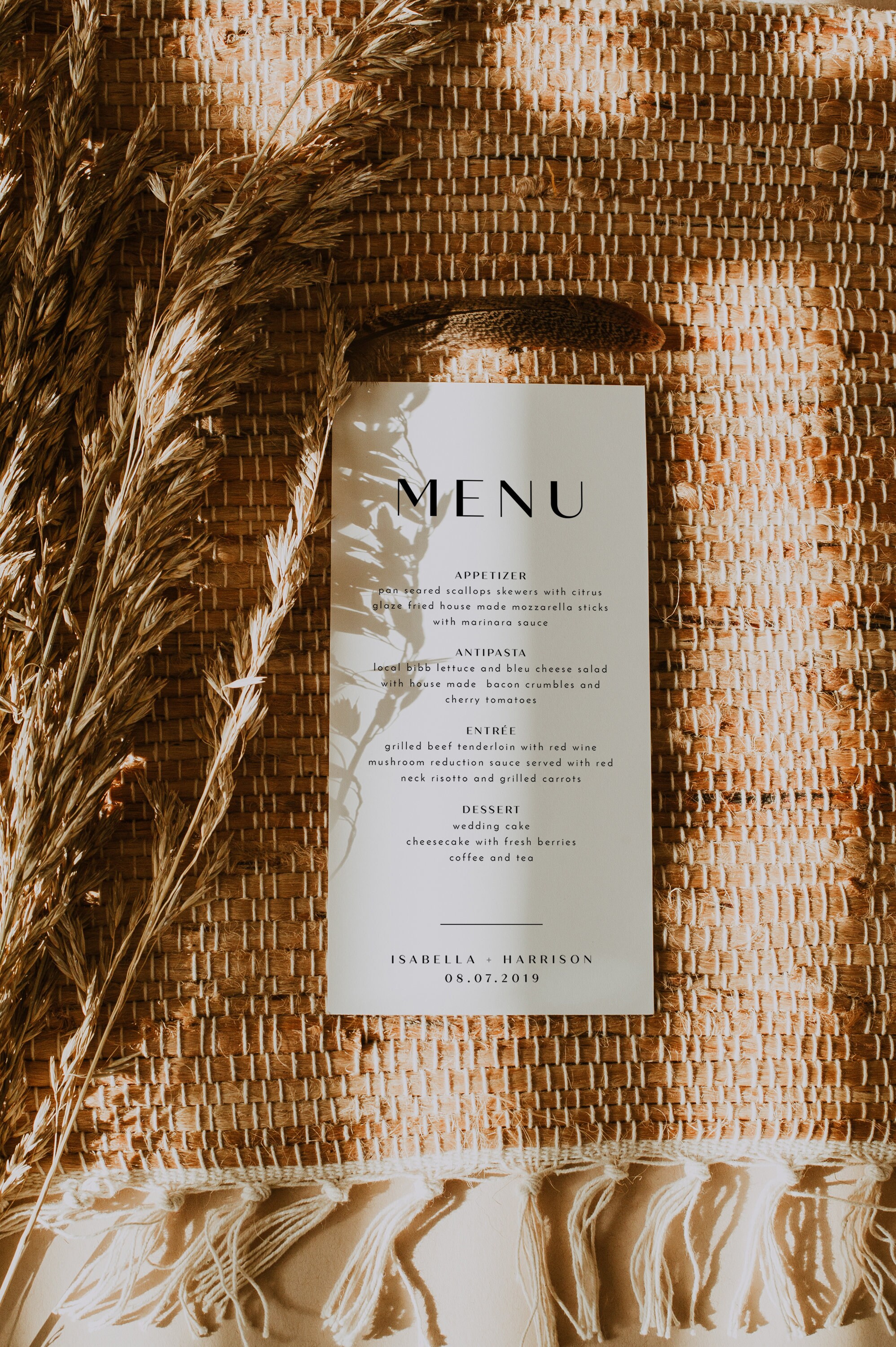 ZARA Printable Wedding Menu Template Modern Minimalist Long Menu Cards ...