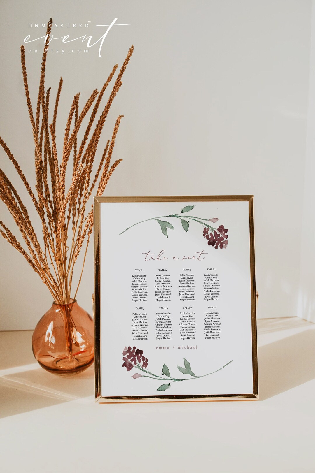 MYRA Small Wedding Seating Chart Template, Floral Wedding Seating Chart ...
